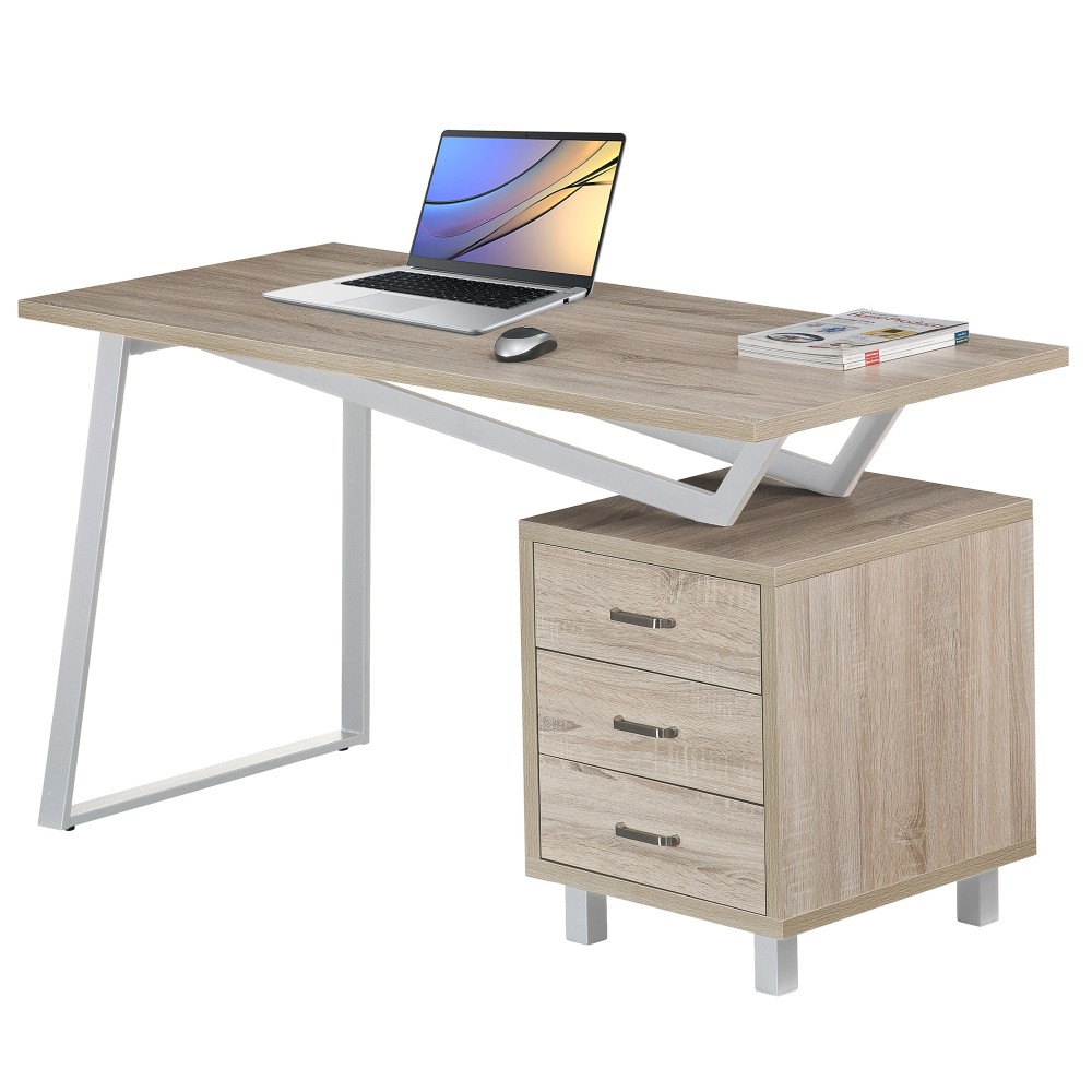 Scrivania per Computer dal Design Moderno con Tre Cassetti Quercia ...