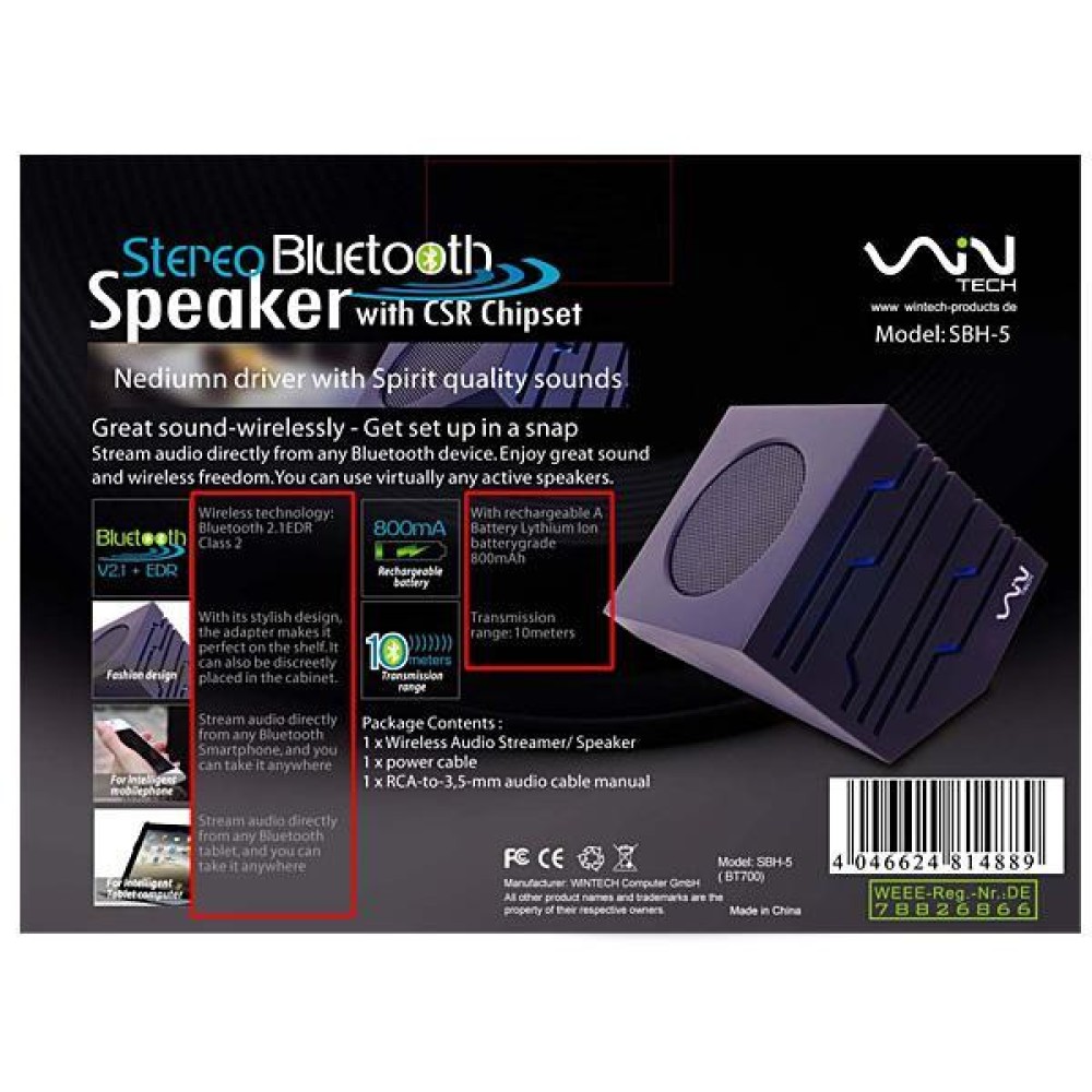 Cassa Stereo Bluetooth con LED Blu - WINTECH