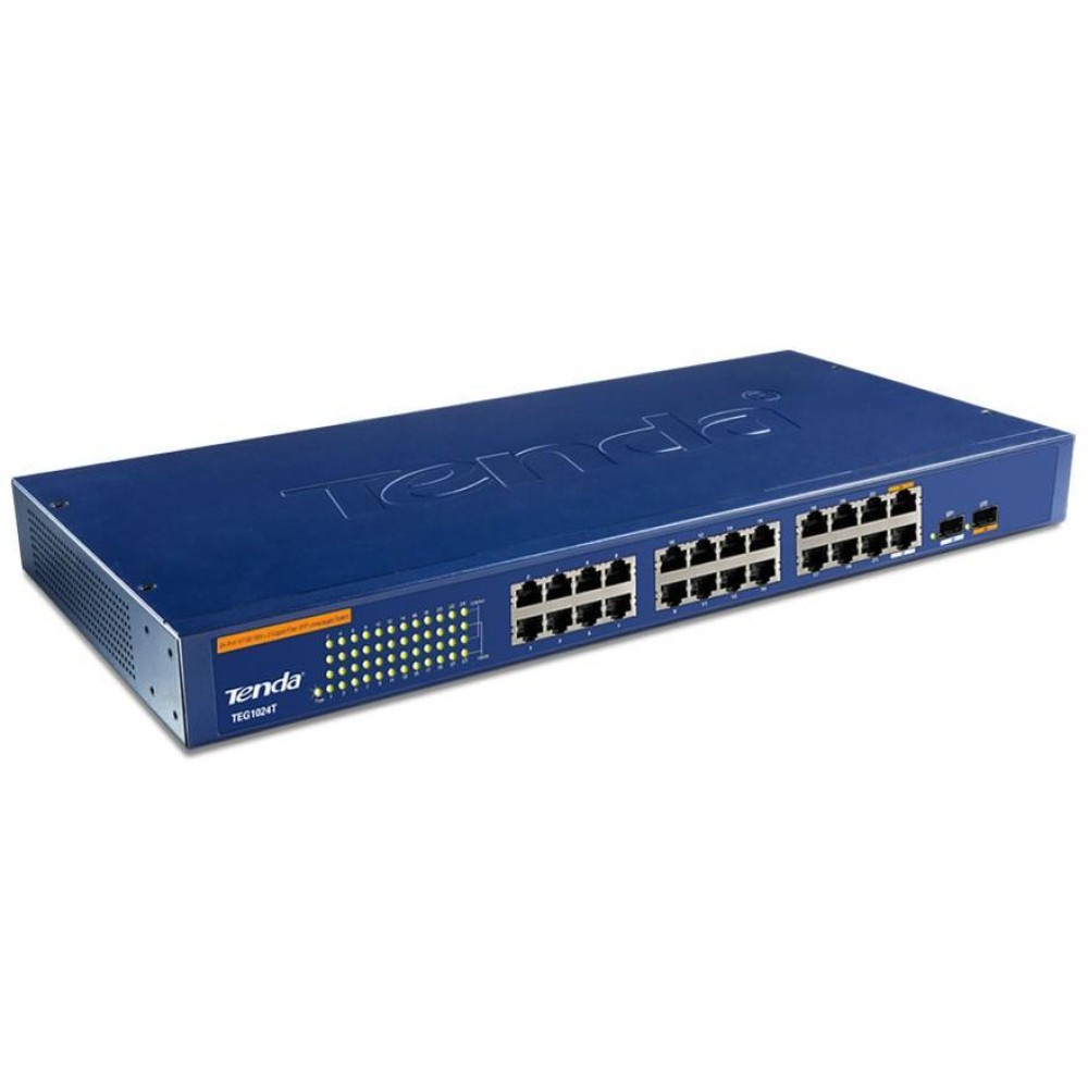 Switch 24 Porte Gigabit + 2 Porte Fibra SFP Blu TEG1024T - TENDA - I ...