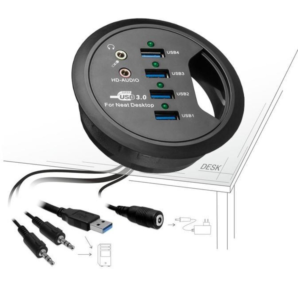 Hub USB 3.0 4 porte + Audio In-Desk Diametro 8 cm - GOOBAY - IUSB3 ...