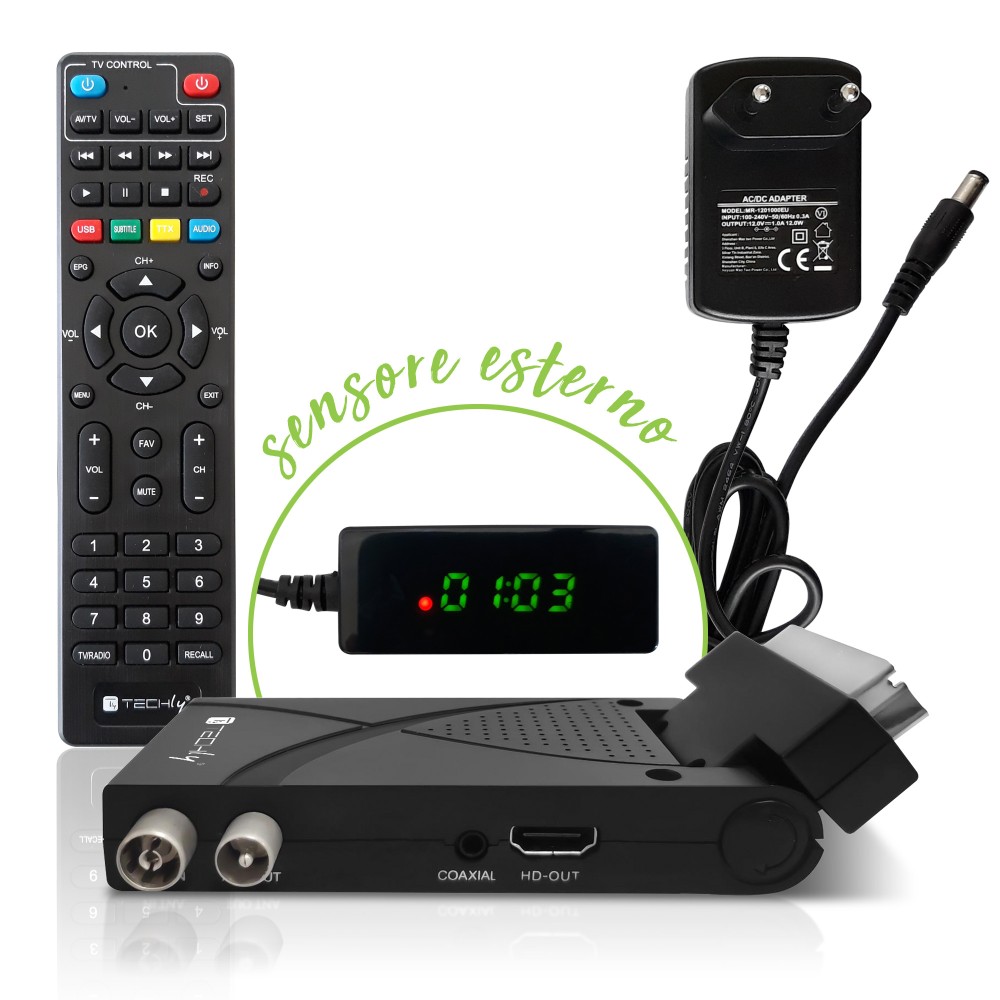 Decoder Ricevitore Digitale Terrestre DVB-T/T2 H.265 HEVC 10bit USB HDMI Scart 180° e ...