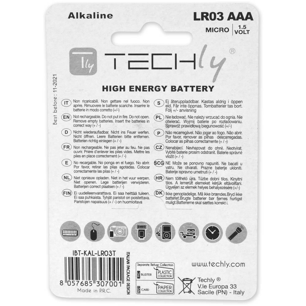 Blister 4 Batterie High Power Mini Stilo AAA Alcaline LR03 1.5V ...