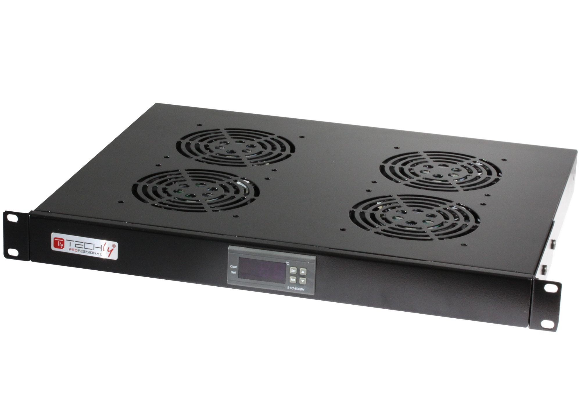 Gruppo 4 Ventole 1U per Rack 19" con Termostato LED Nero - Ventilazione ...