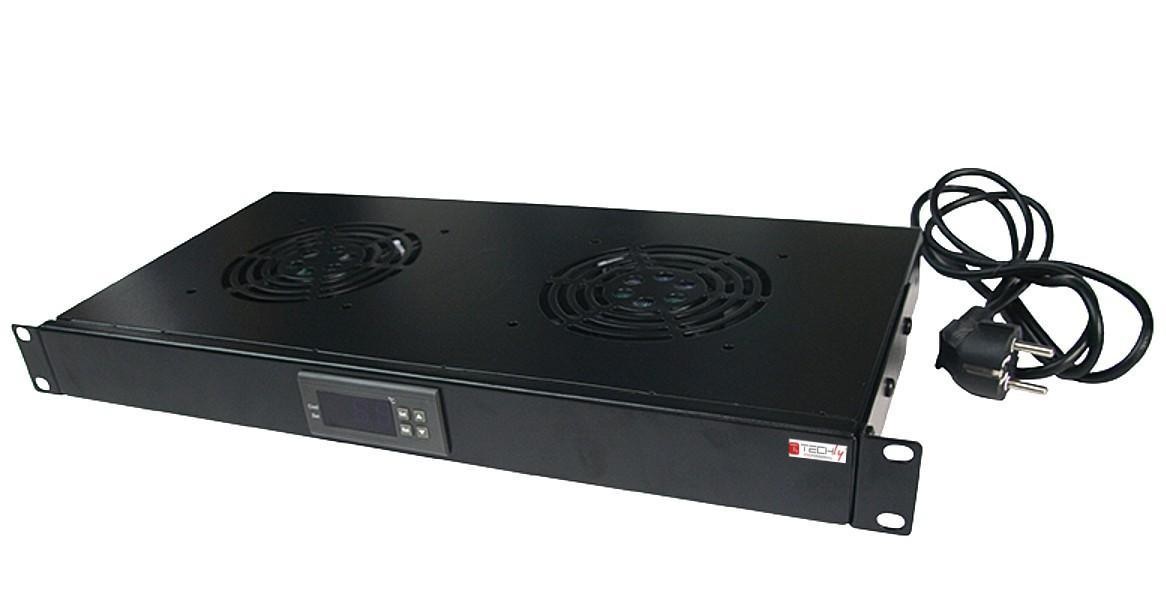 2 Fans with LED Thermostat 1U Rack 19" mount Black - Ventilation for ...