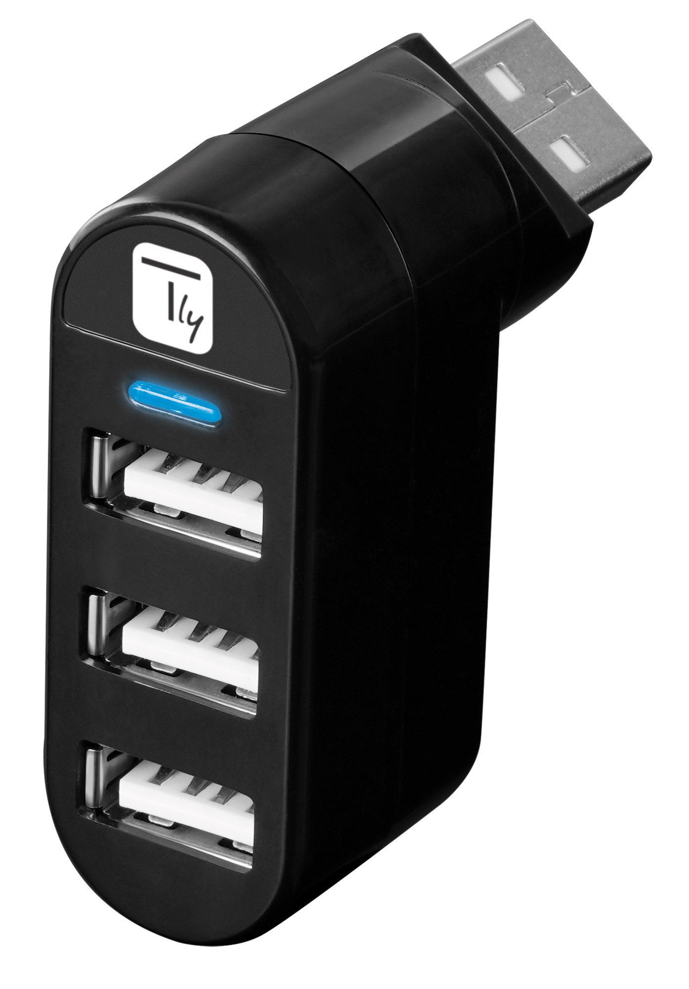 Mini Rotating Hub with 3 USB 2.0 Ports Black - USB Hub - USB - PC and ...