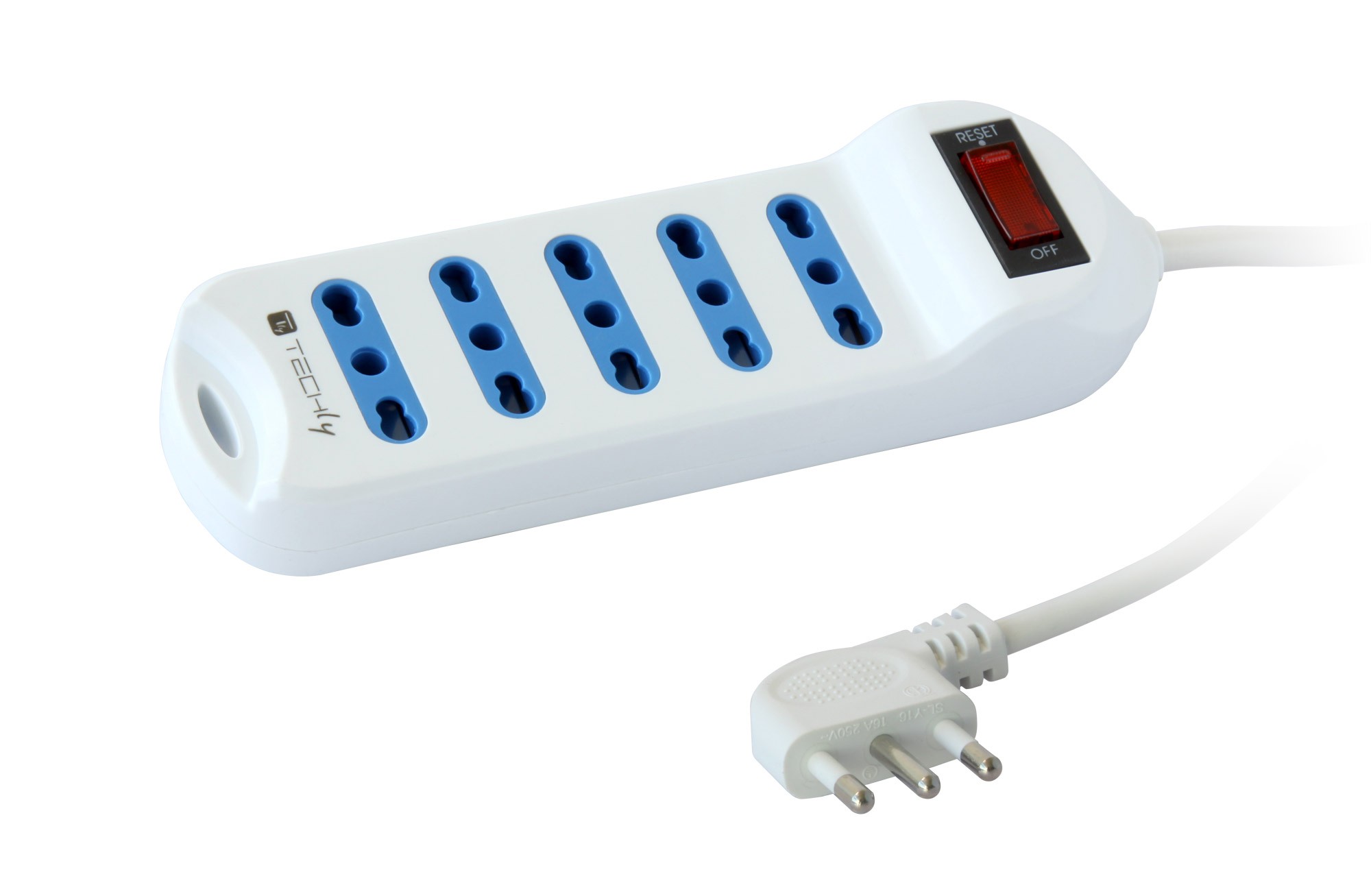 Multi-socket 5 Italian-dual-size sockets with 10A plug White - Multiple ...