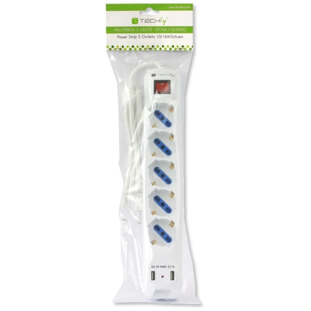 Schuko + Italian 10/16A Power Strip 5 socket with 2 USB - Multiple ...