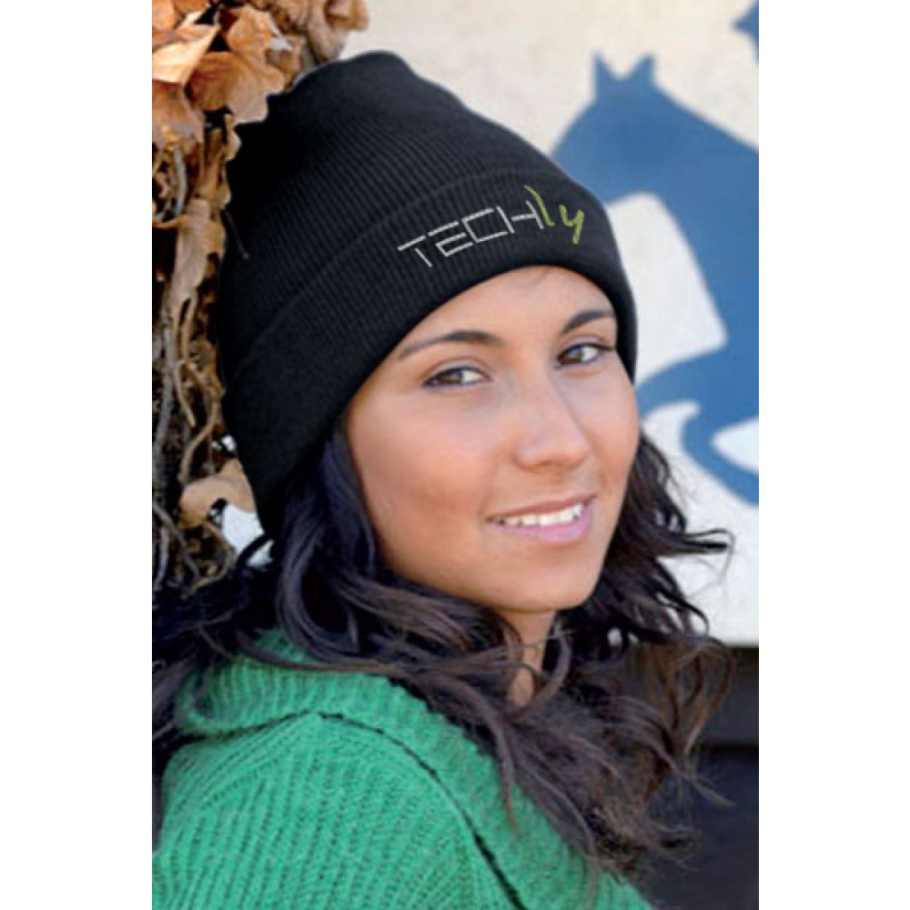 Black ribbed winter cap with Techly logo - Promotional Material - Office