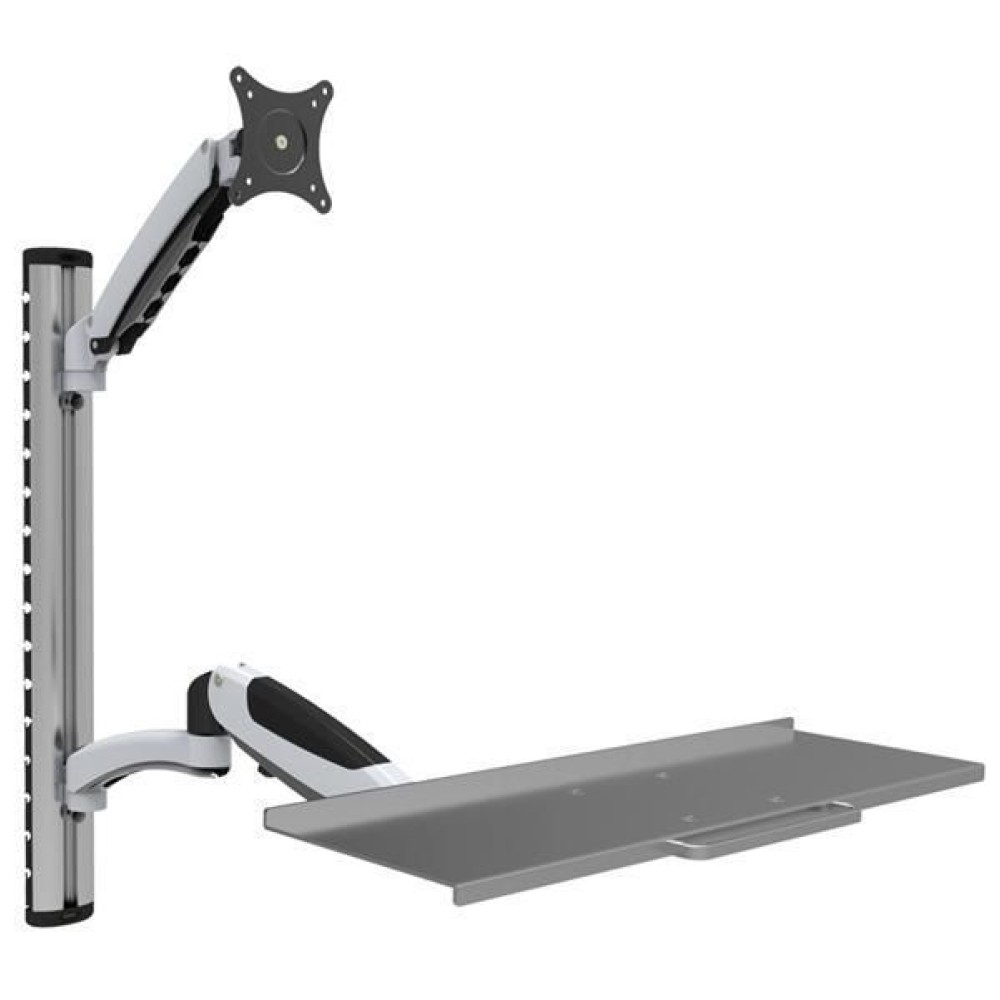 Wall-mounted workstation with monitor support and extendable keyboard ...