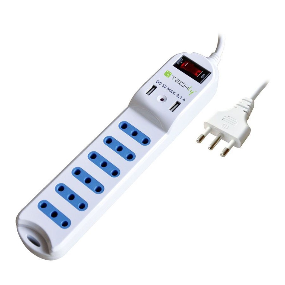 Multisocket with 6 italian sockets 10A, 2 USB ports and on/off switch ...